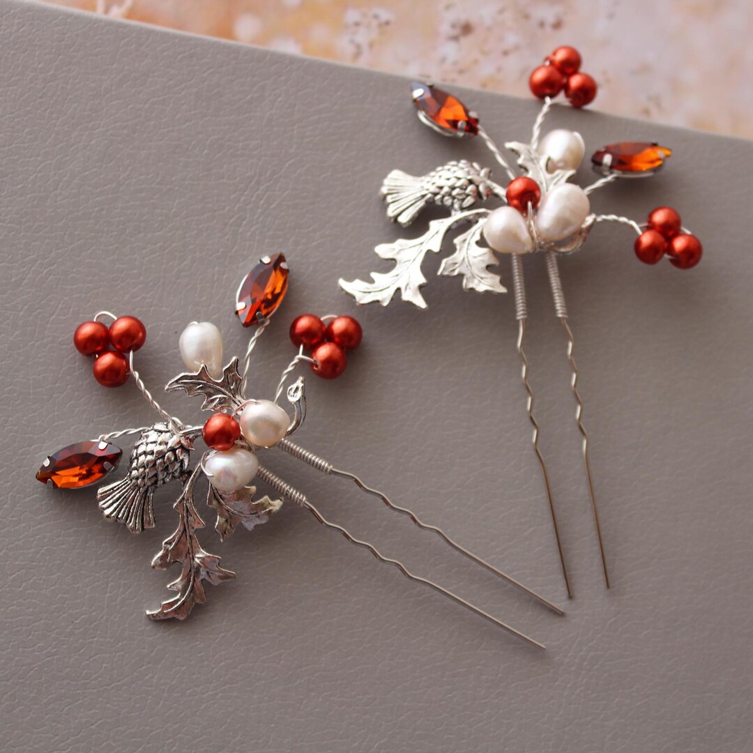 Scottish Thistle Bridal Hair Pin Set Wedding Headpiece Floral Bridal ...