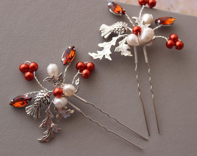 Scottish Thistle Bridal Hair Pin Set Wedding Headpiece Floral Rust ...