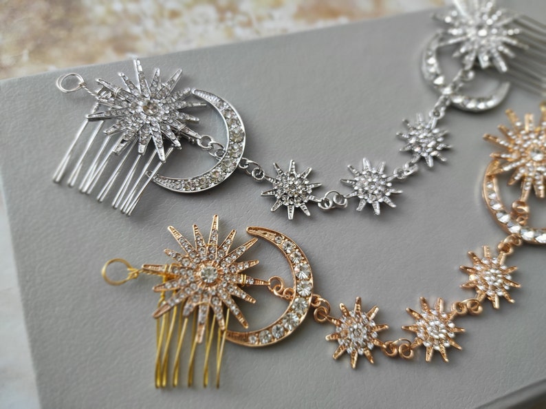 Celestial Crystal Comb - Star Moon Hair Chain - Bridal Hair Piece ...