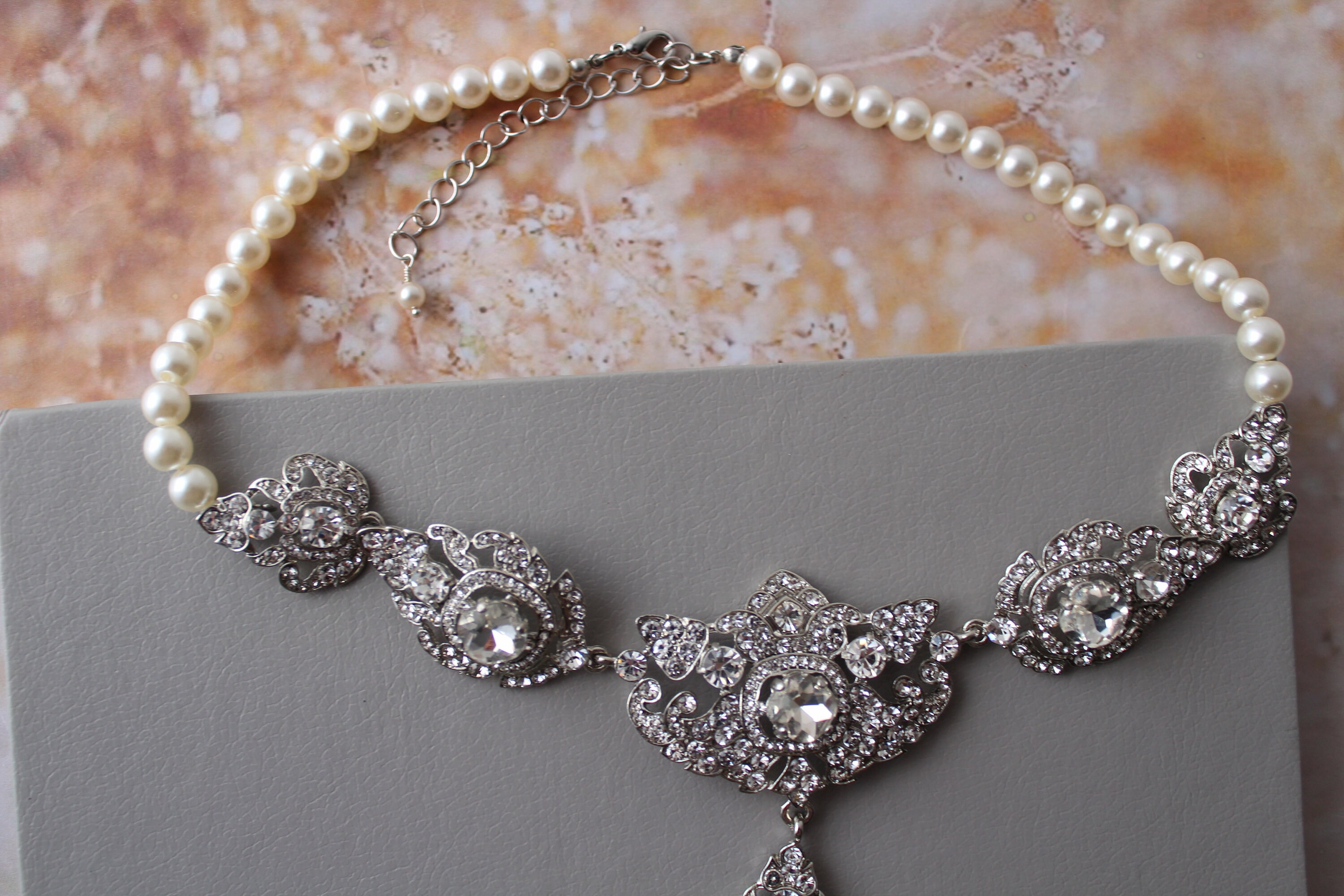 Vintage Style Bride Drop Necklace Crystal and Pearl - Etsy UK