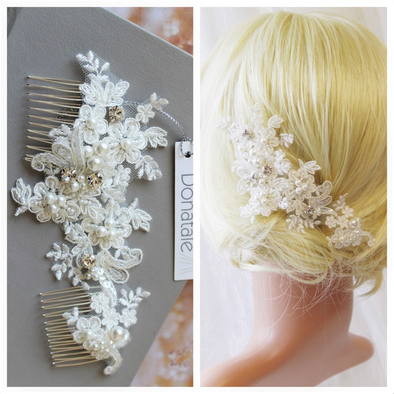 Bridal Hair Comb, Wedding Hair Comb, Ivory Lace Hair Comb, Wedding Hair ...