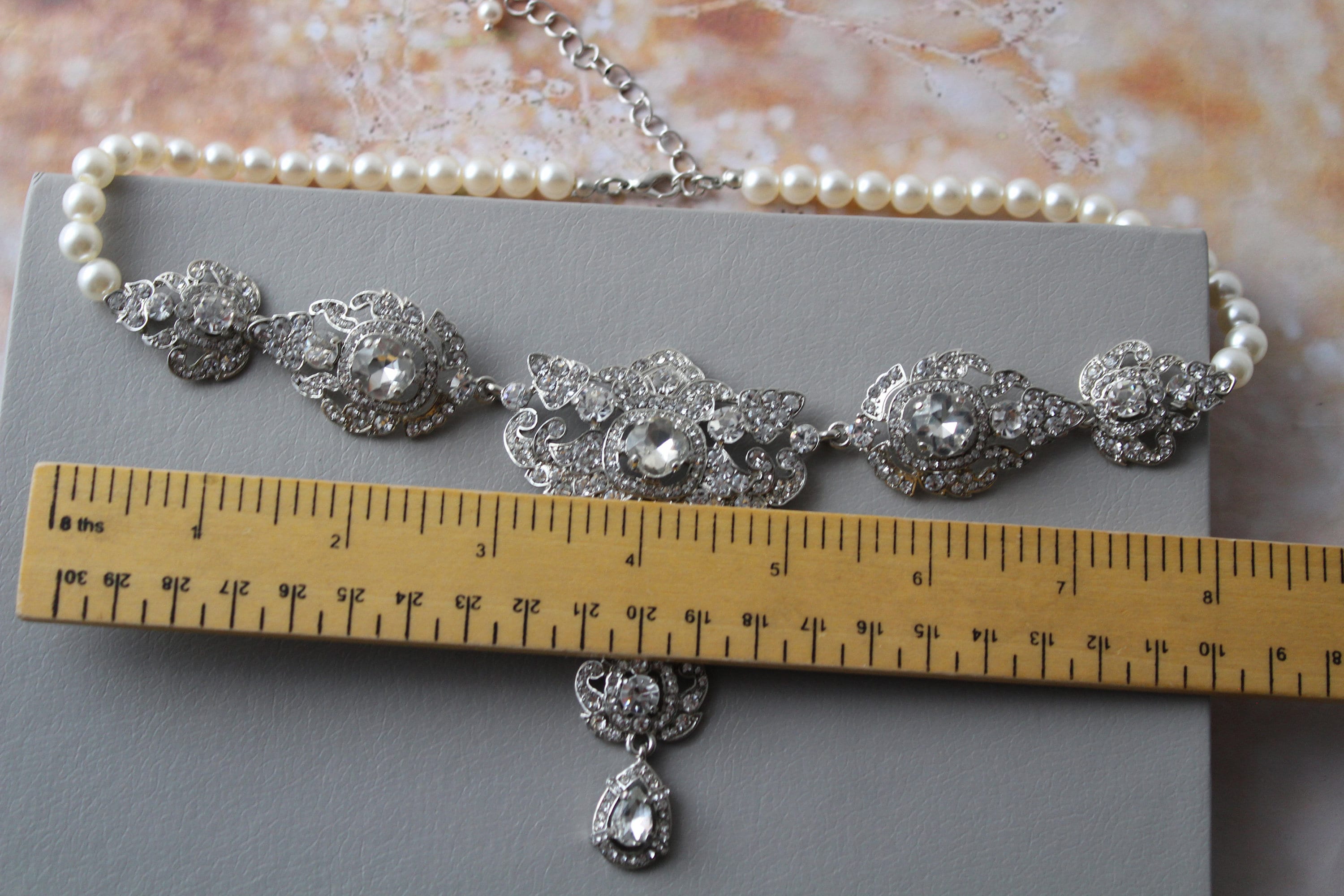 Vintage Style Bride Drop Necklace Crystal and Pearl - Etsy UK