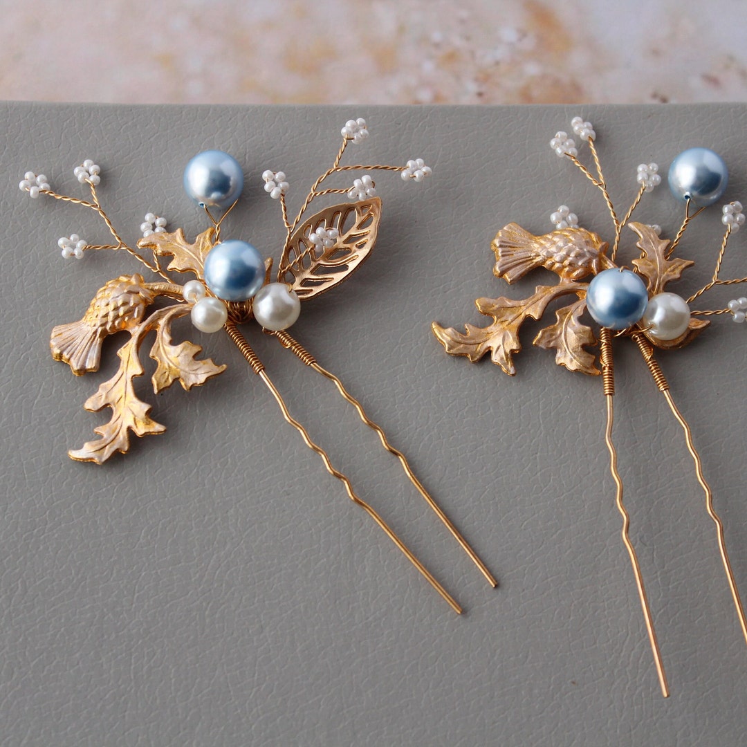 Gold Blue Scottish Thistle Wedding Hair Pin Thistle Headpiece Something ...