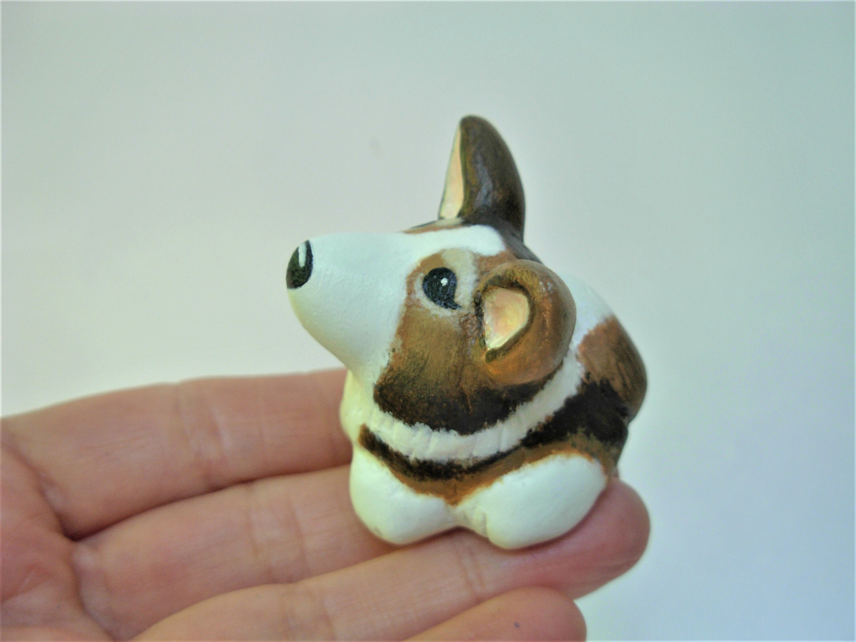 the Tri-color Pembroke Welsh Corgi hand sculpted stone clay miniature ...