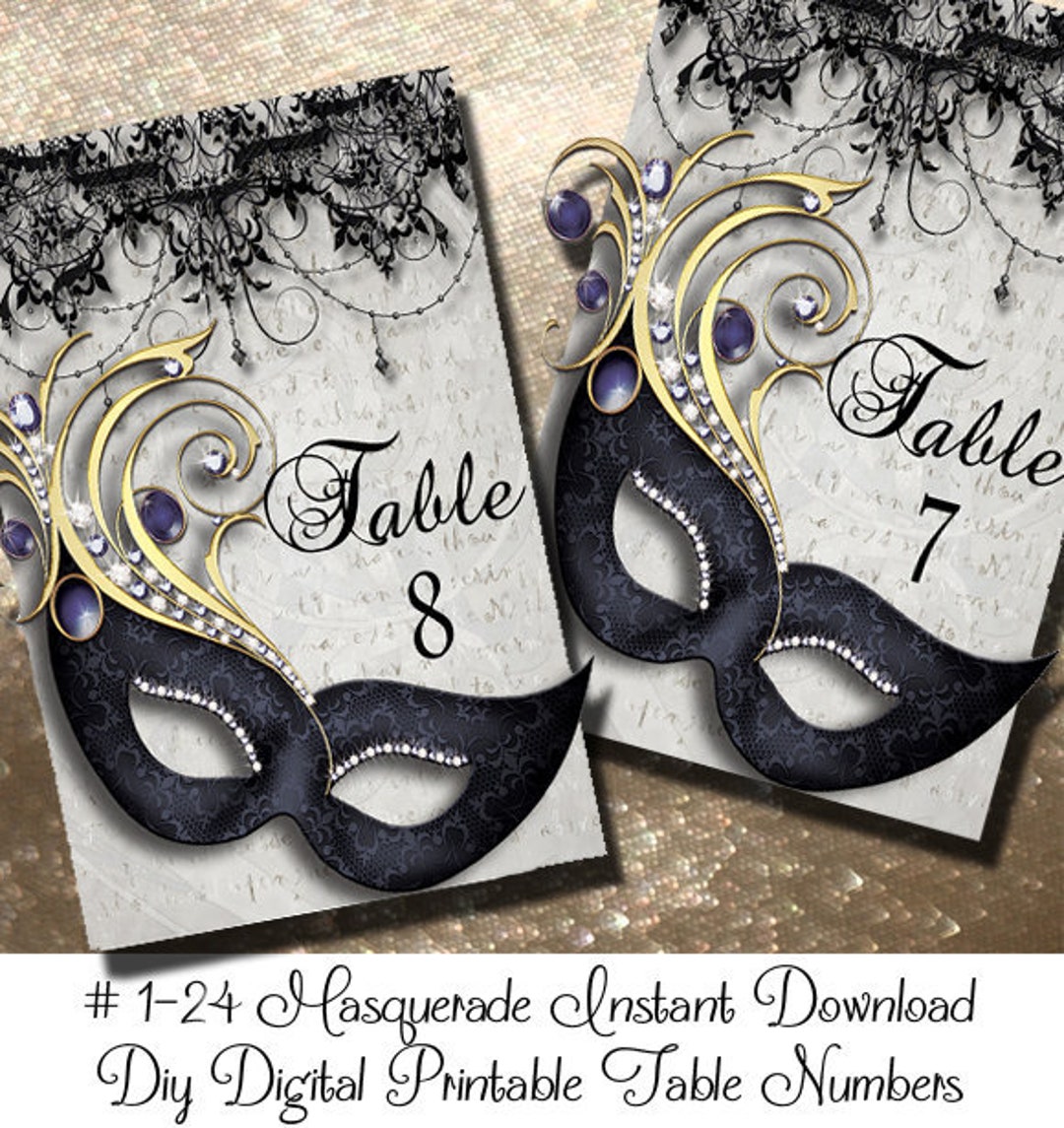 Masquerade Table Numbers 1-24: Printable Party Decoration (digital ...