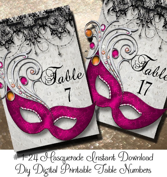 Pink Masquerade Table Numbers 25-50: Printable Party Decor (digital ...