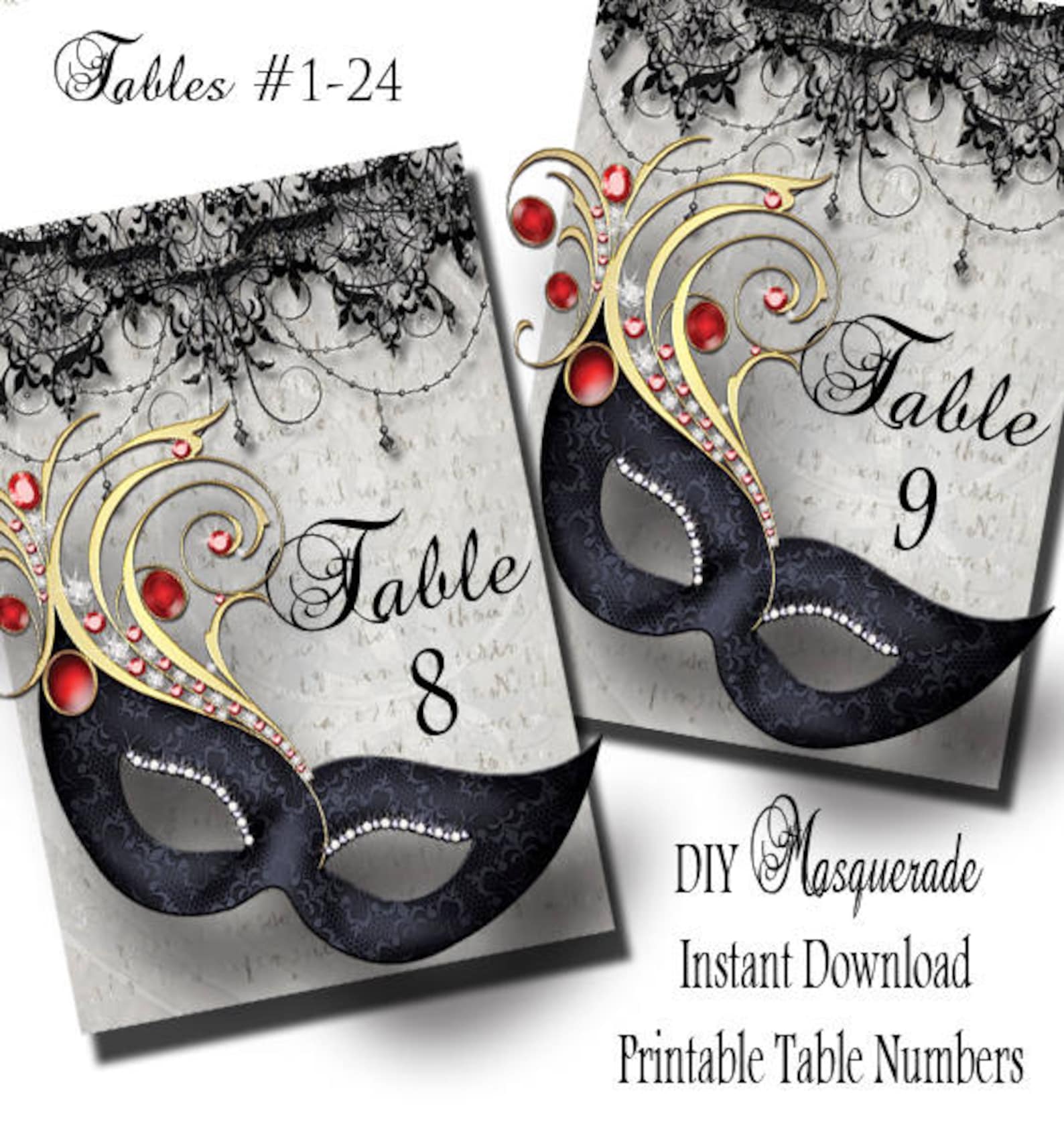 Wedding Masquerade Table Numbers 1-24, Wedding Table Numbers ...