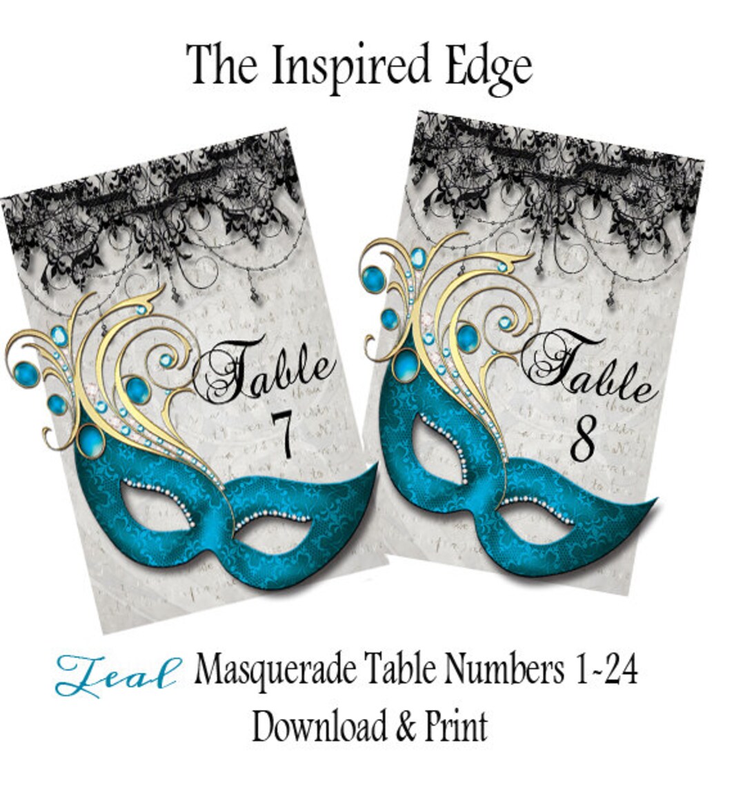 Teal Masquerade Table Numbers 1-24 (instant Download) - Etsy