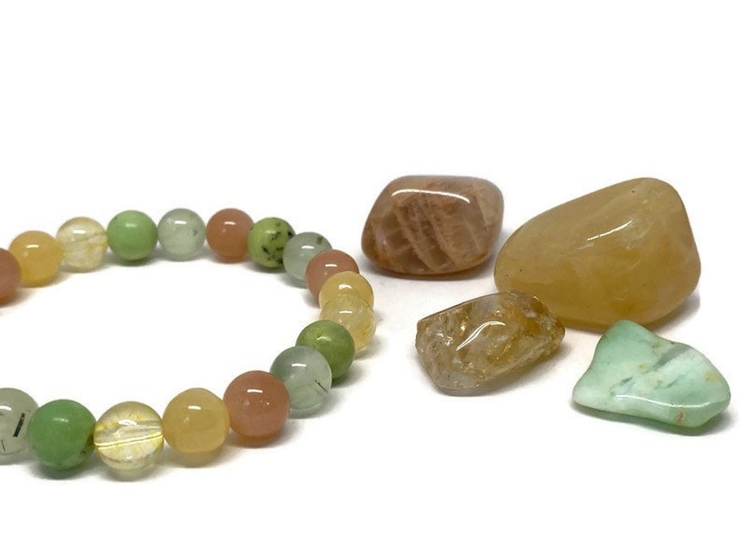 Calcite, Citrine, Sunstone, Nephrite and Chrysoprase Bracelet, Mala ...