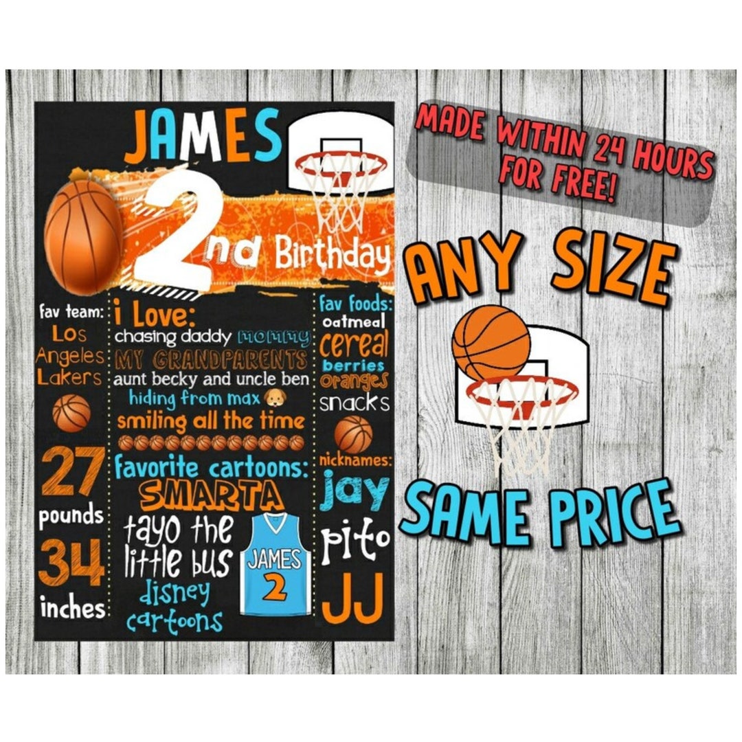 Basketball Birthday Chalkboard Poster: Custom First Birthday (digital ...