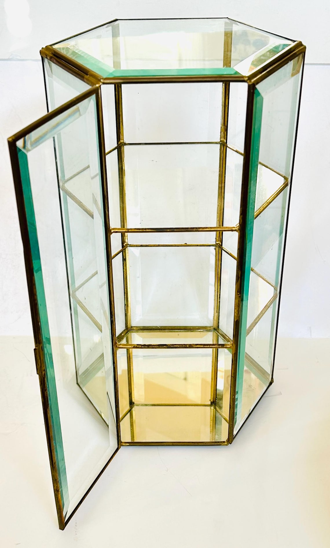 Vintage Beveled Glass and Brass Display Case - Etsy