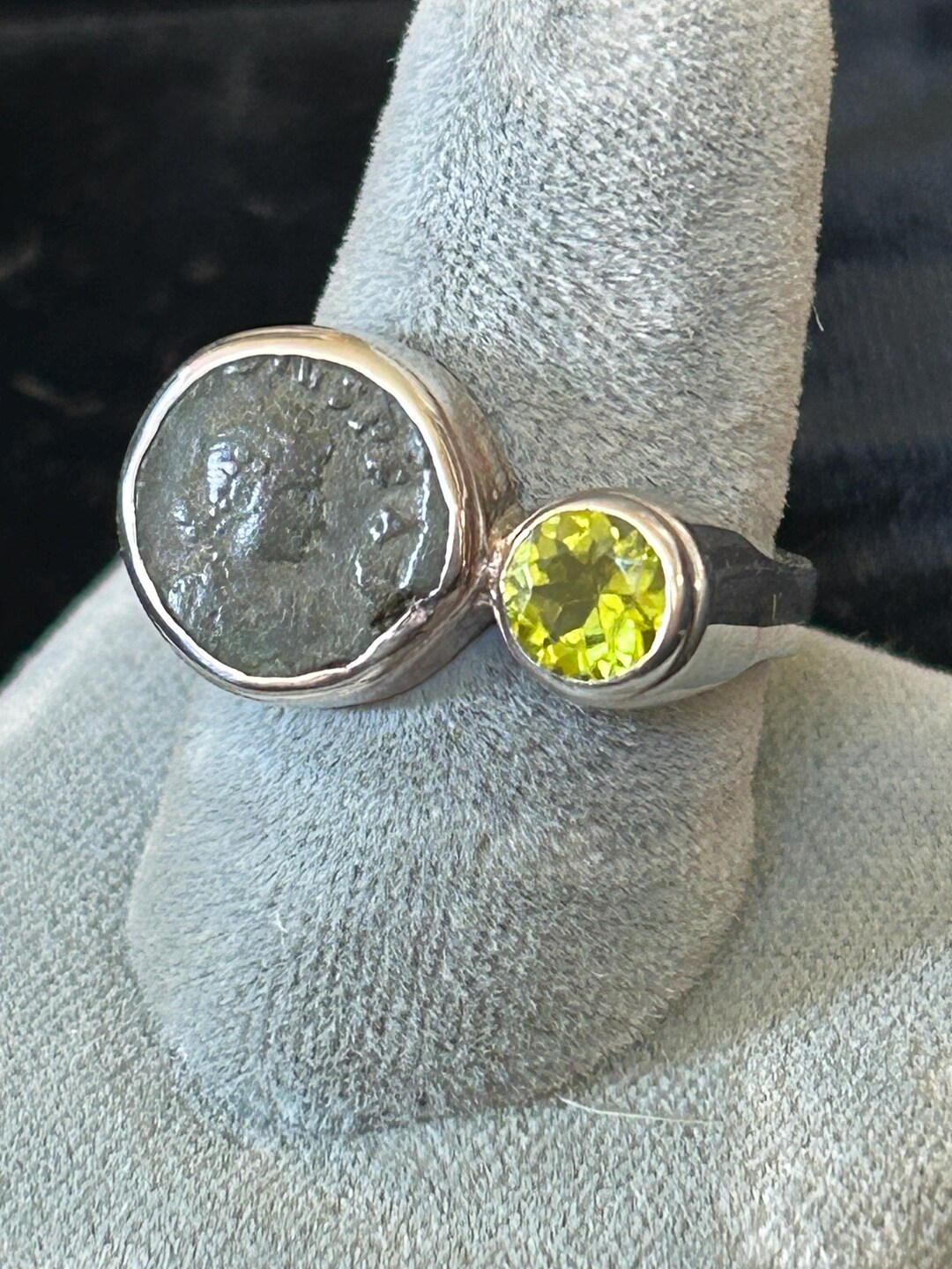 Ancient Roman Coin Ring With Peridot, Size 8 - Etsy