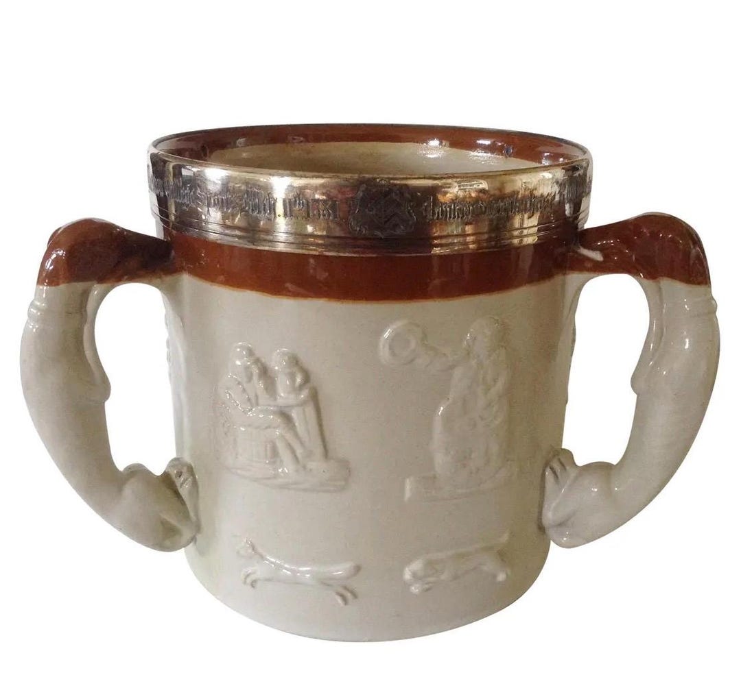 English Salt Glazed Tankard / Tyg With 3 Hound Handles - Etsy