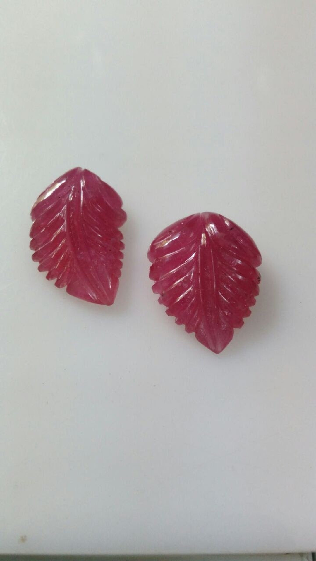 Hand Carved Leaves , Ruby Carved Leaves , 2 Pieces of Ruby Carving ...