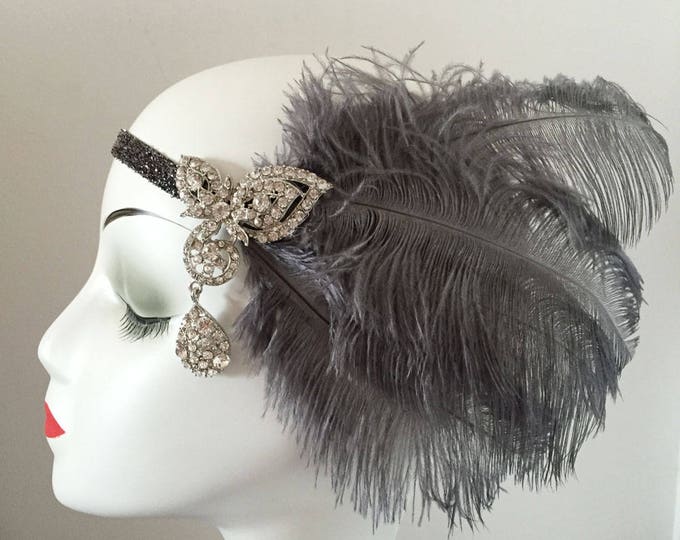 1920s Style FULLY Beaded Silver Fringe FLAPPER Head Cap Skull Headpiece ...