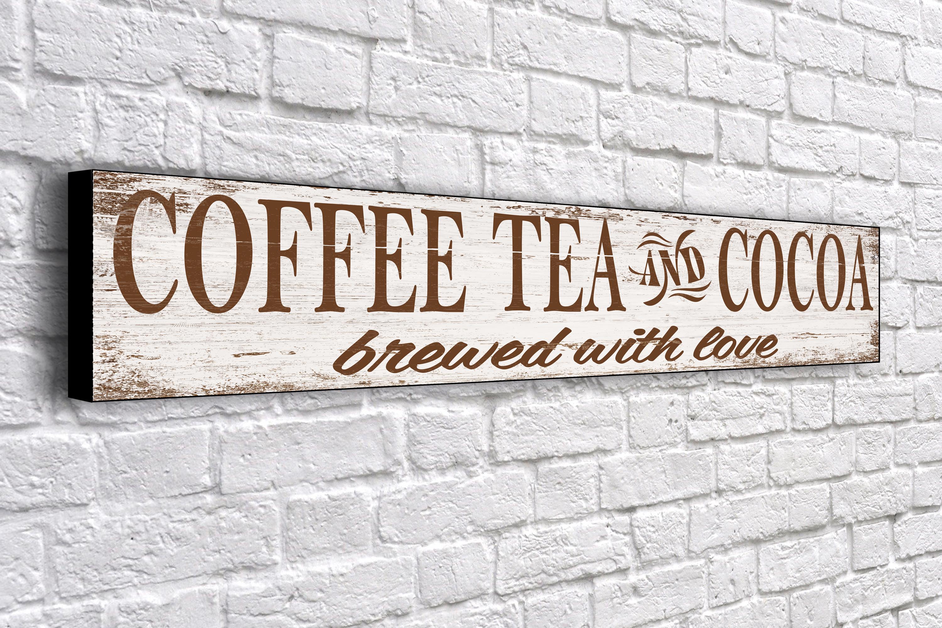Coffee Tea and Hot Cocoa Canvas on Wood Handmade Sign Kitchen Coffee ...