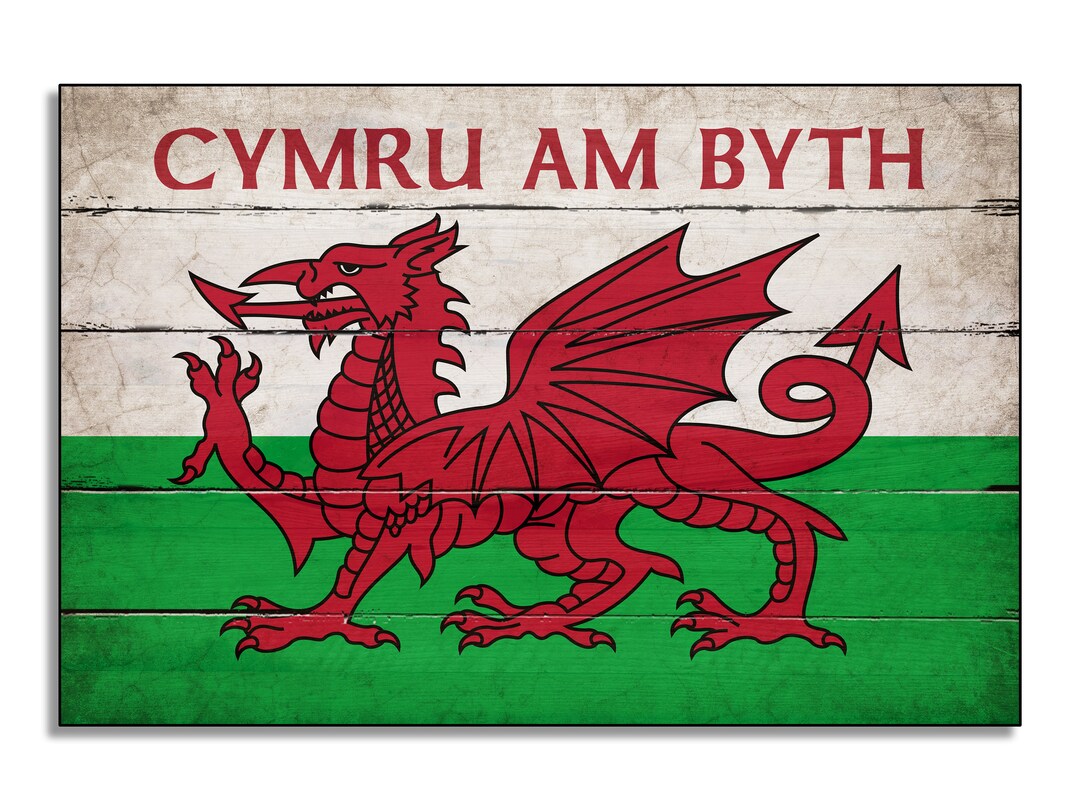 Wales Flag CYMRU AM BYTH Plaque Rustic Canvas Print Mounted to Wood ...