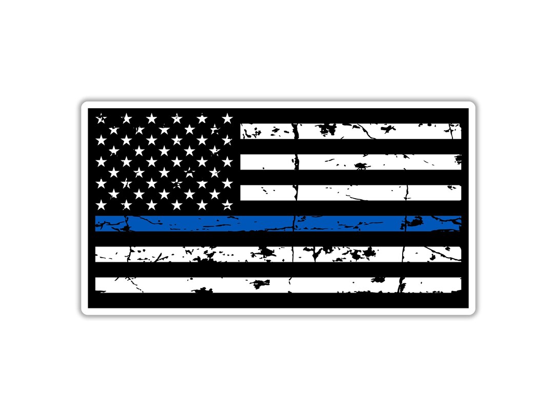 Thin Blue Line USA Sticker Distressed Flag Shape Police Printed Vinyl ...