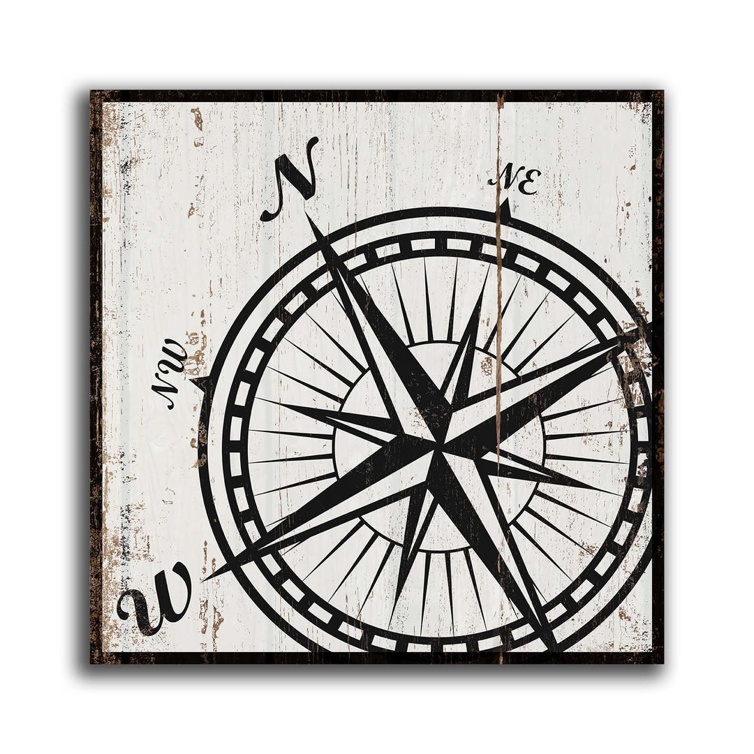 Compass Wood Sign States Print Wooden Compass Rose Plaque Handmade ...