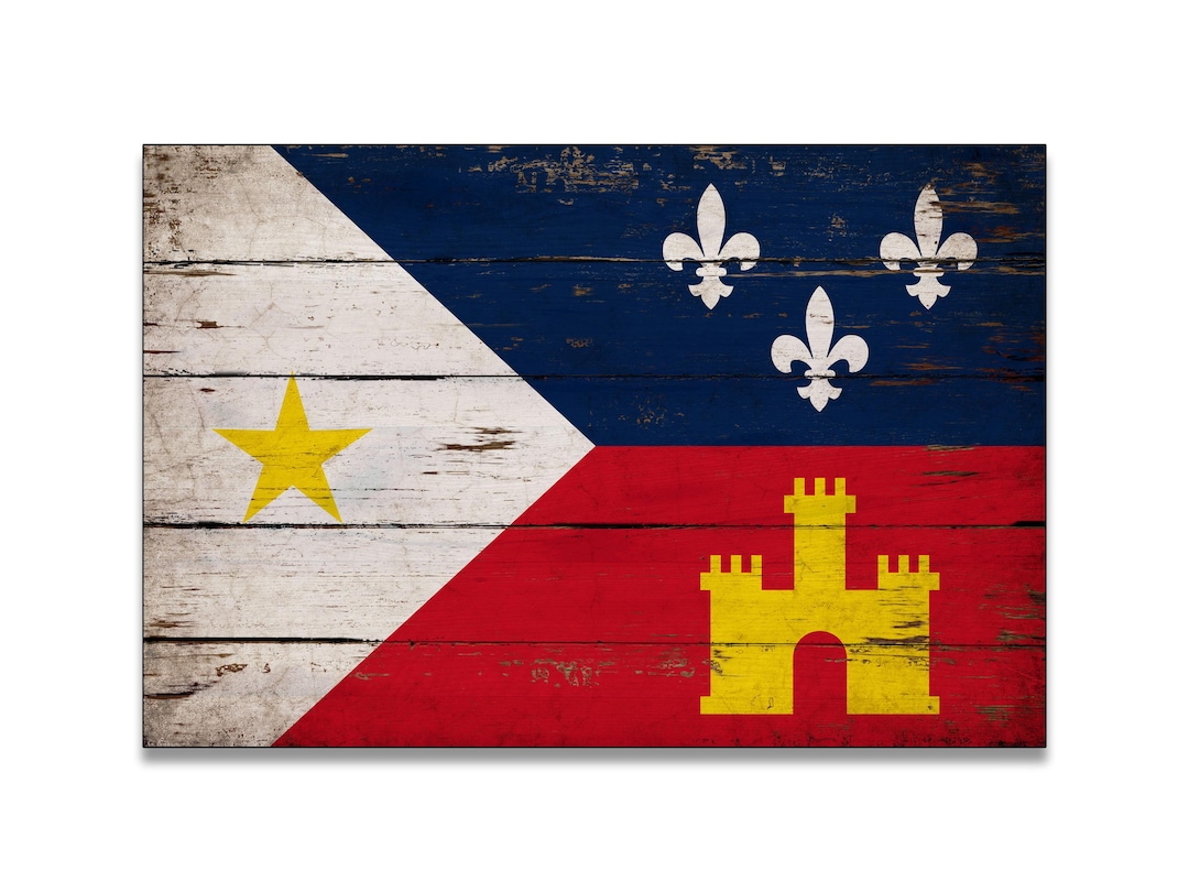 Cajun Acadian Flag Plaque Rustic Canvas Print Mounted to Wood Wall ...