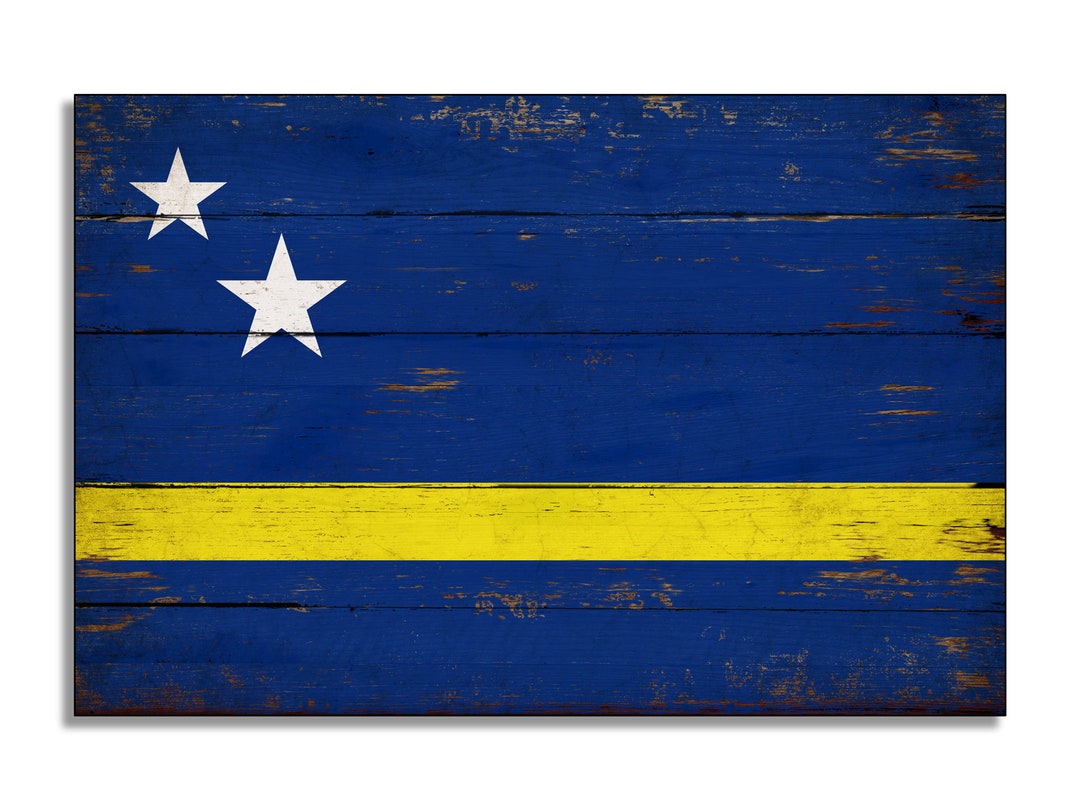 Curacao Flag Canvas on Wood Caribbean Flags Rustic Flags Wooden ...