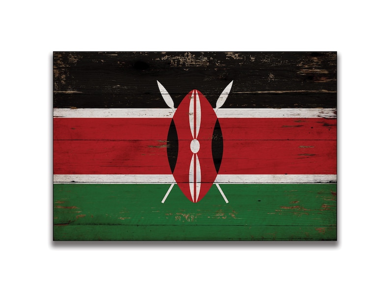 Kenya Flag Flags Rustic Flags Wooden Handmade Printed Canvas Mounted ...