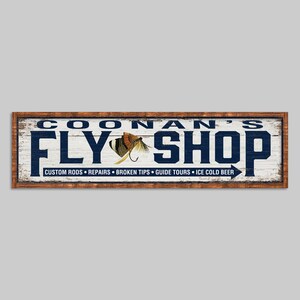 Fly Shop Sign Personalized Name Glicee Canvas Print on Wood Decor ...