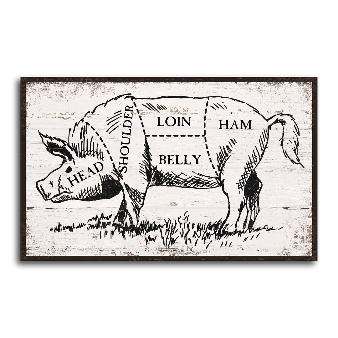 Pig Butcher Shop Chart Wood Sign Wooden Hog Pork Wood Print Handmade ...