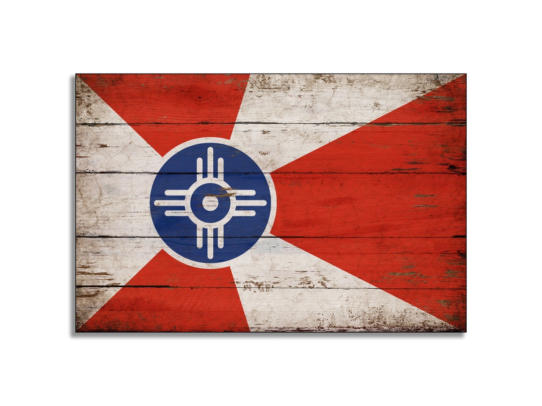 Wichita Kansas Flag Printed Canvas Mounted on Wood Flag Rustic Flags ...