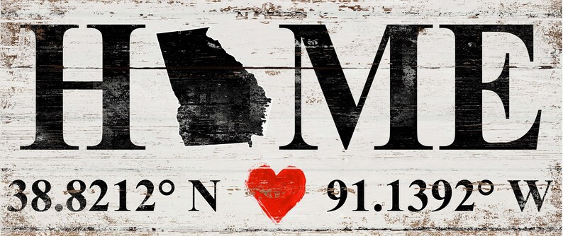Home State Coordinates Wood State Sign GPS Heart Compass Longitude ...