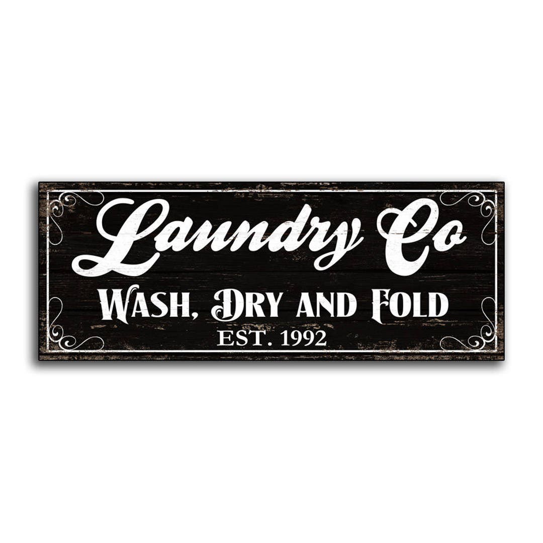 Laundry Co Wash Dry Fold Wood Sign With Personalized Est. Date Wooden ...