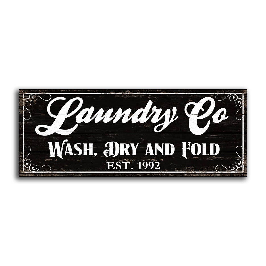 Laundry Co Wash Dry Fold Wood Sign With Personalized Est. Date Wooden ...