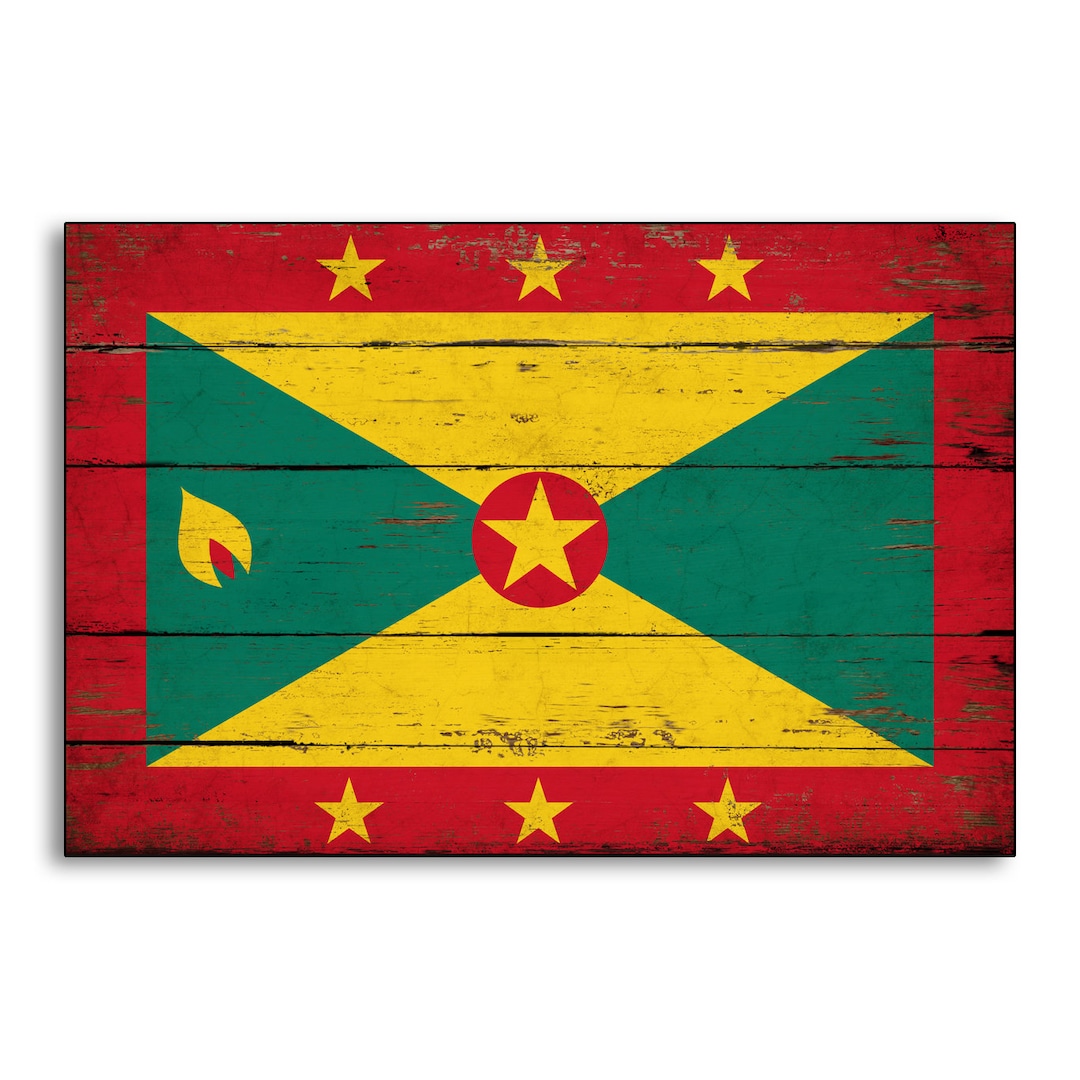 Grenada Flag Canvas Print on Wood Flag Flags Rustic, Caribbean Island ...