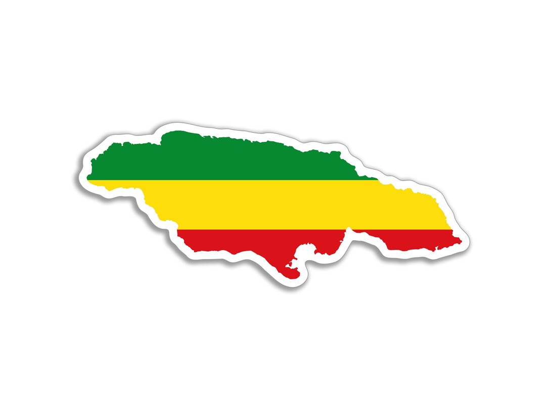 Jamaica Rasta Sticker Island Flag Shape Word Art Printed Vinyl Decal ...