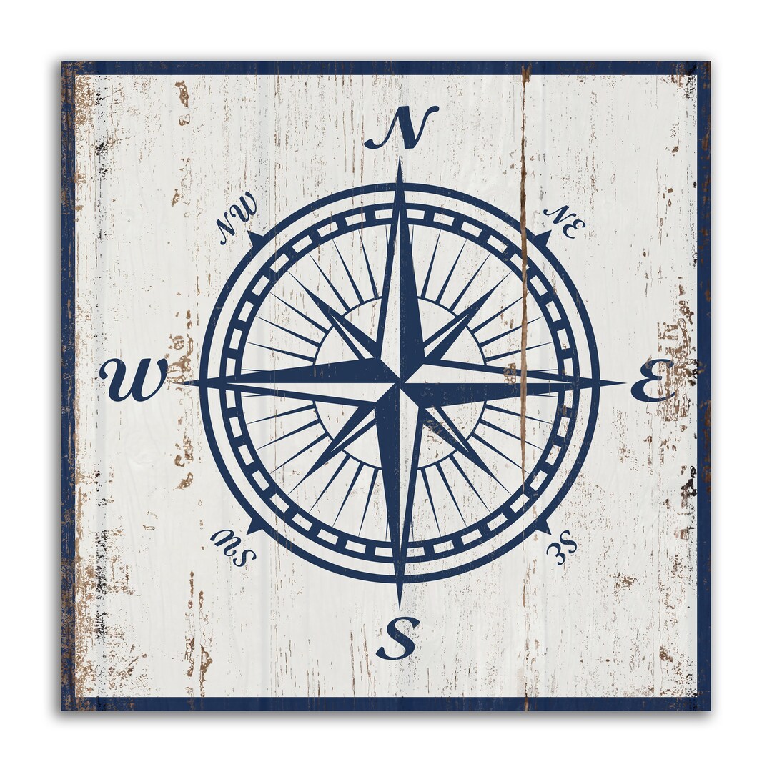 Compass Navy Blue Wood Sign States Print Wooden Compass Rose Plaque ...