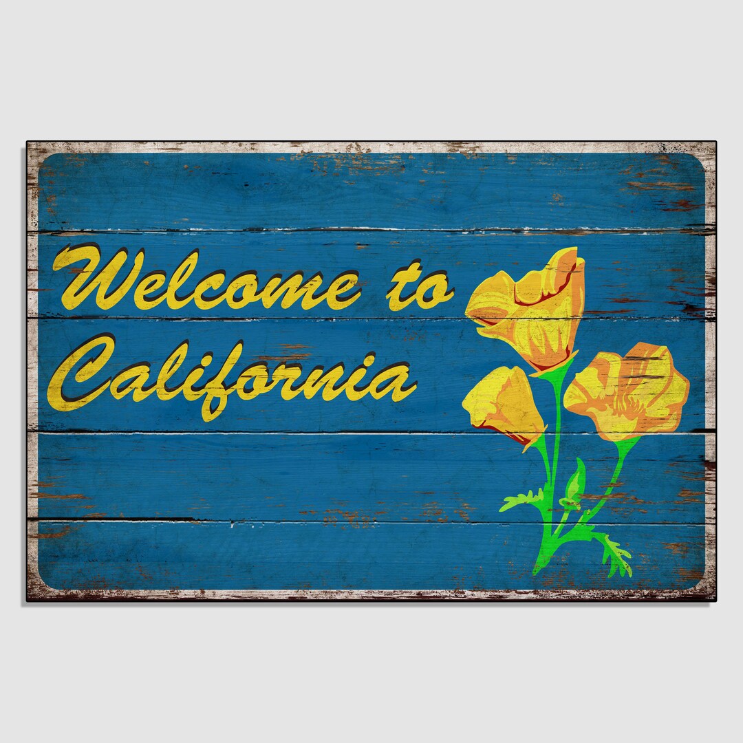 Welcome to California Sign Rustic Canvas Print Mounted to Wood - Etsy