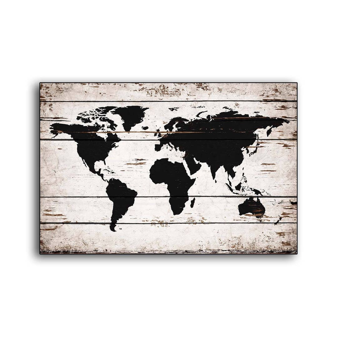 World Map Wood Wall Art Sign Rustic Maps Wooden Handmade Sign Decor ...