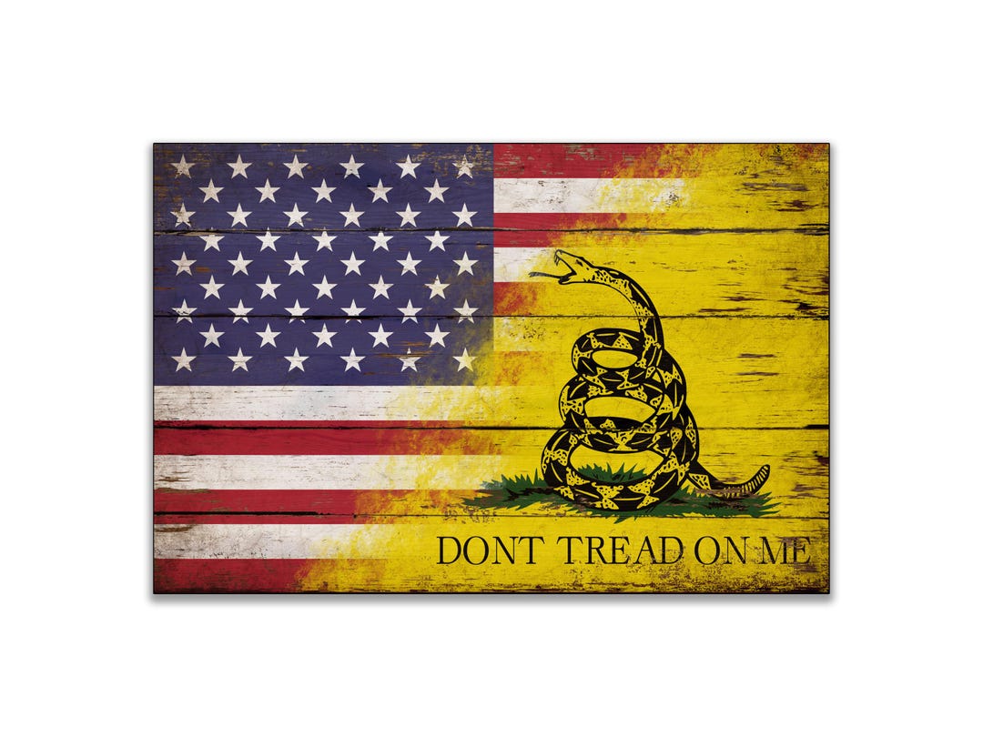 USA Gadsden Flag Printed Canvas on Wood Flags Rustic Flags Wooden ...