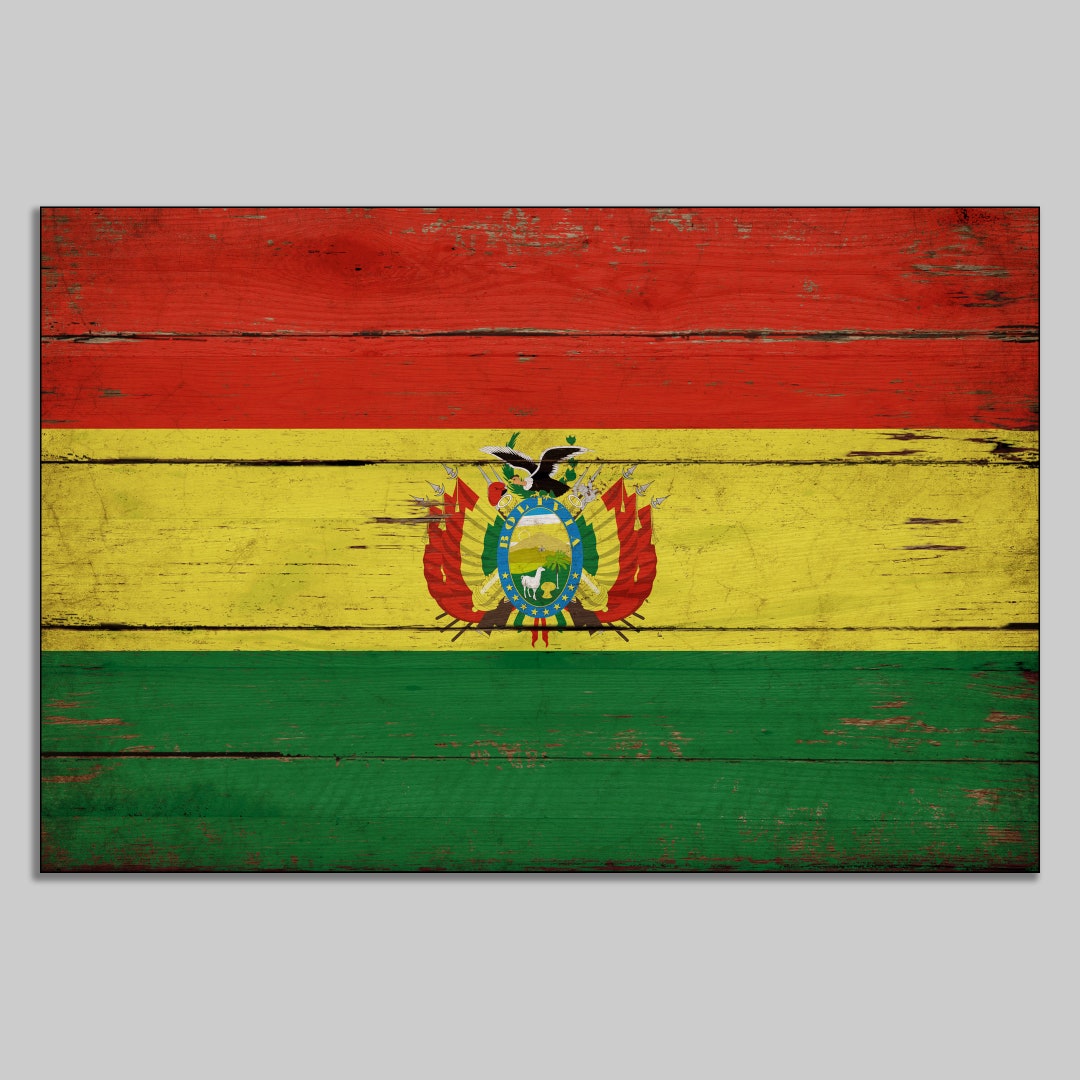 Bolivia Flag Canvas Mounted Plaque Rustic Vintage Wall Art Large Faux ...