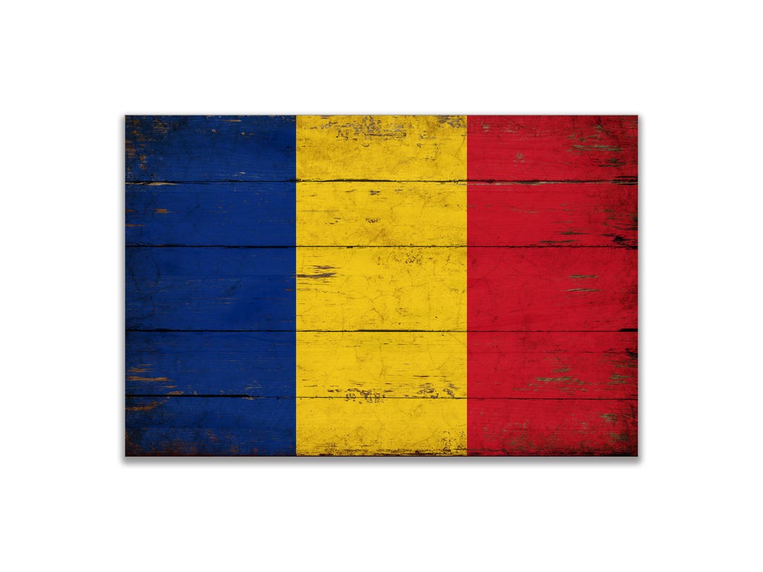 Romania Flag Plaque Rustic Canvas Print Mounted to Wood Wall Decor ...