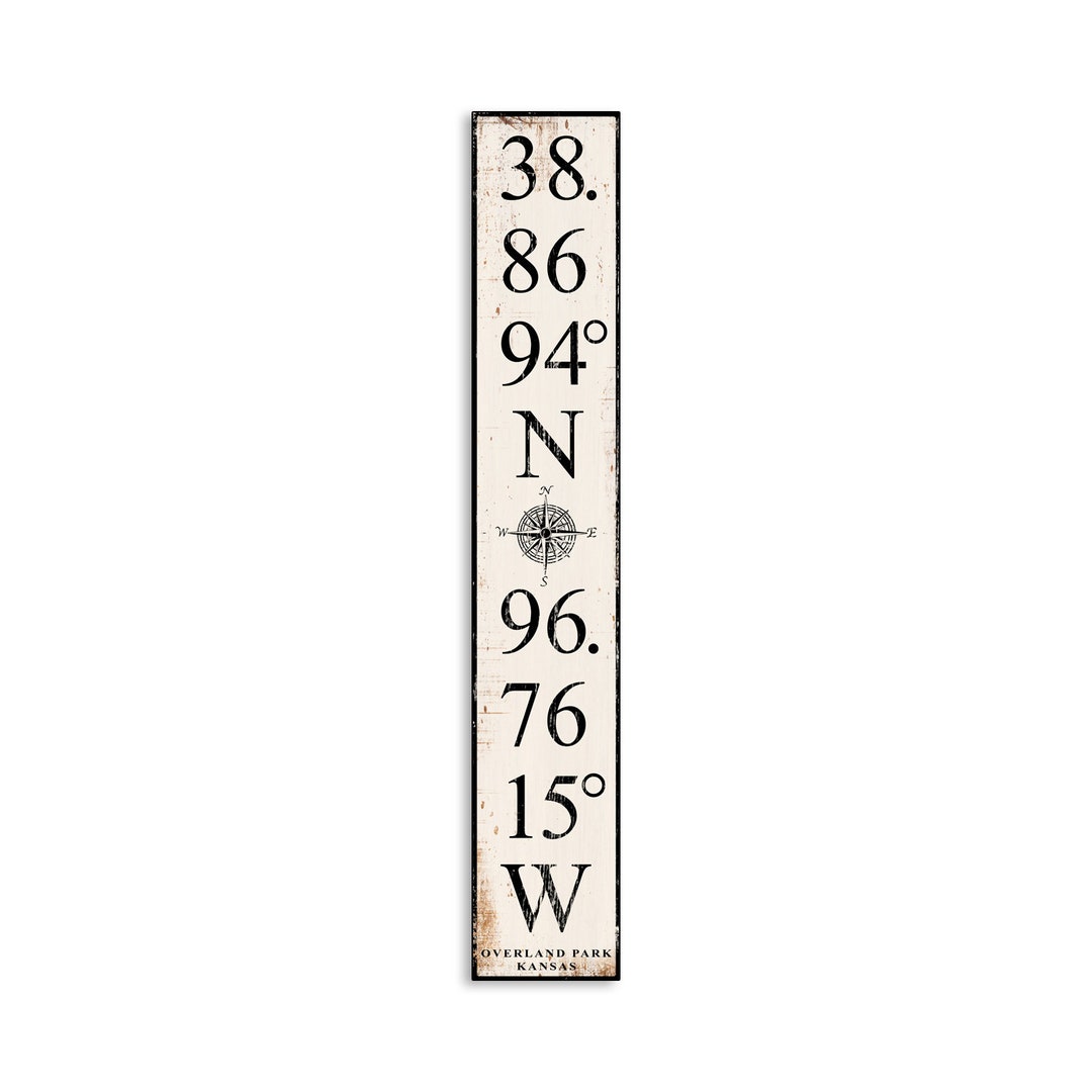 Personalized Vertical Latitude Longitude on Canvas Mounted Wood Panel ...
