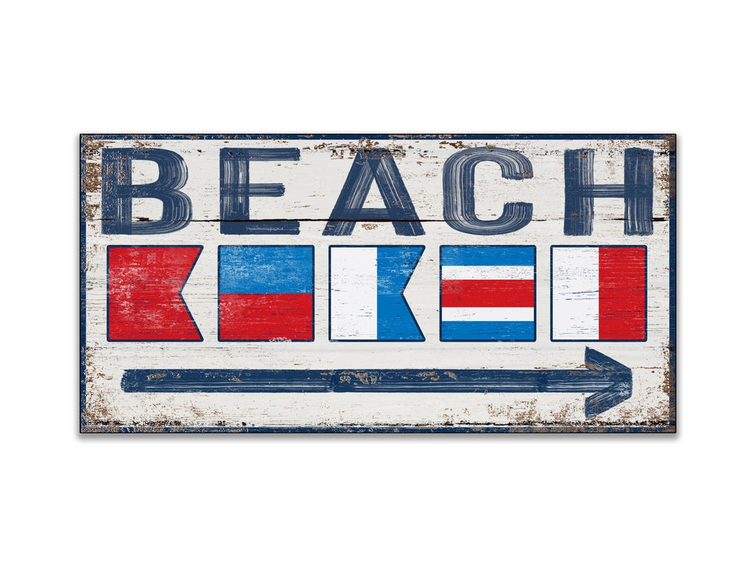 Beach Nautical Flags With Directional Arrow Wood Flag Sign Distressed ...