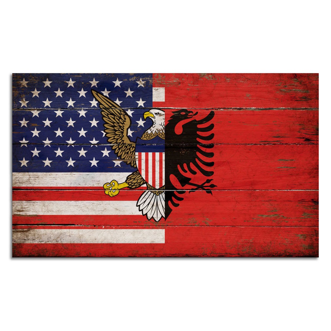 Usa/albania Canvas on Wood Flag Sign American Albanian Flags Wooden ...