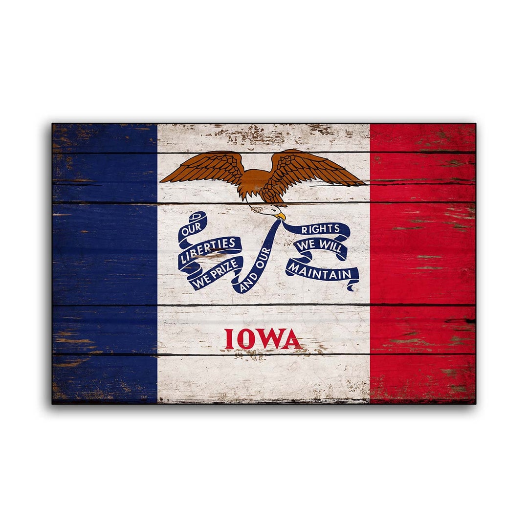Iowa State Canvas on Wood Flag Rustic Flags Wooden Handmade Printed ...