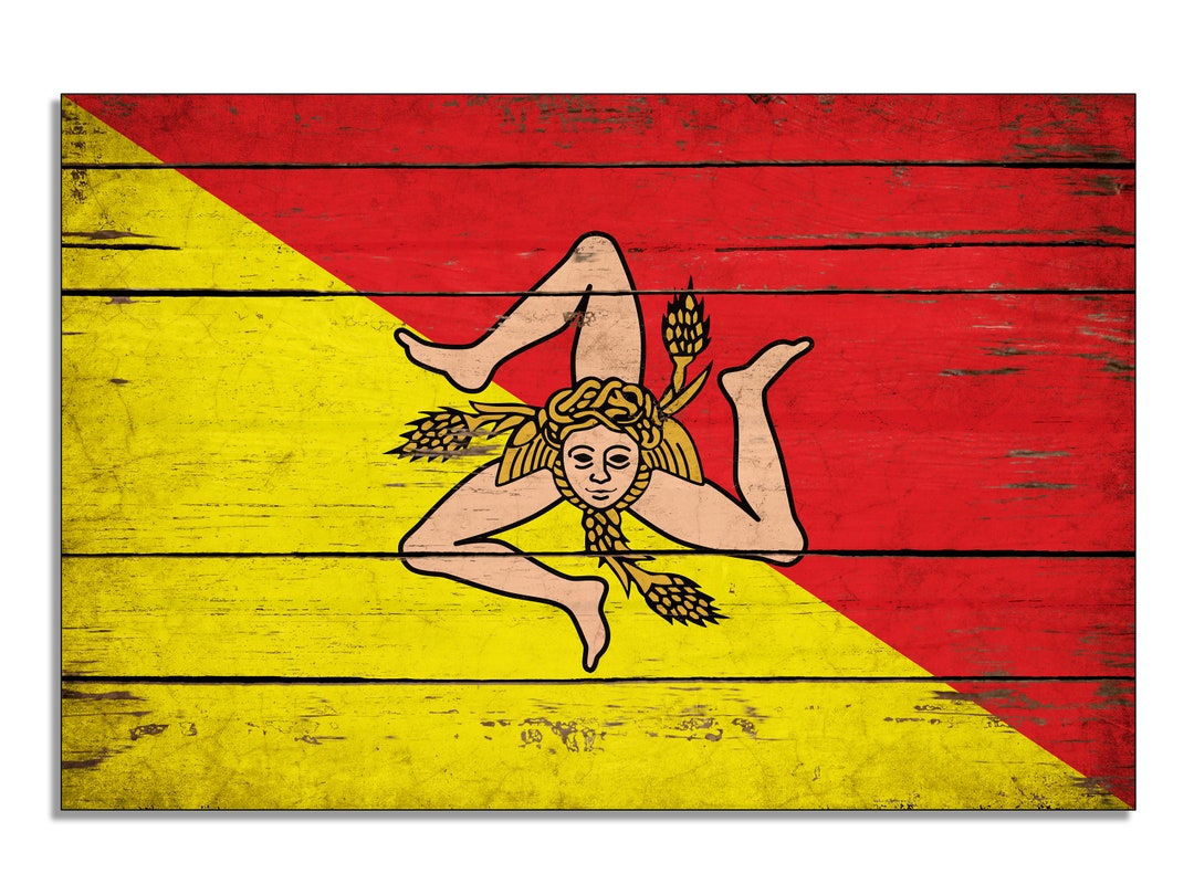Sicily Flag Canvas Print on Wood Flag Rustic Portuguese Flags Wooden ...