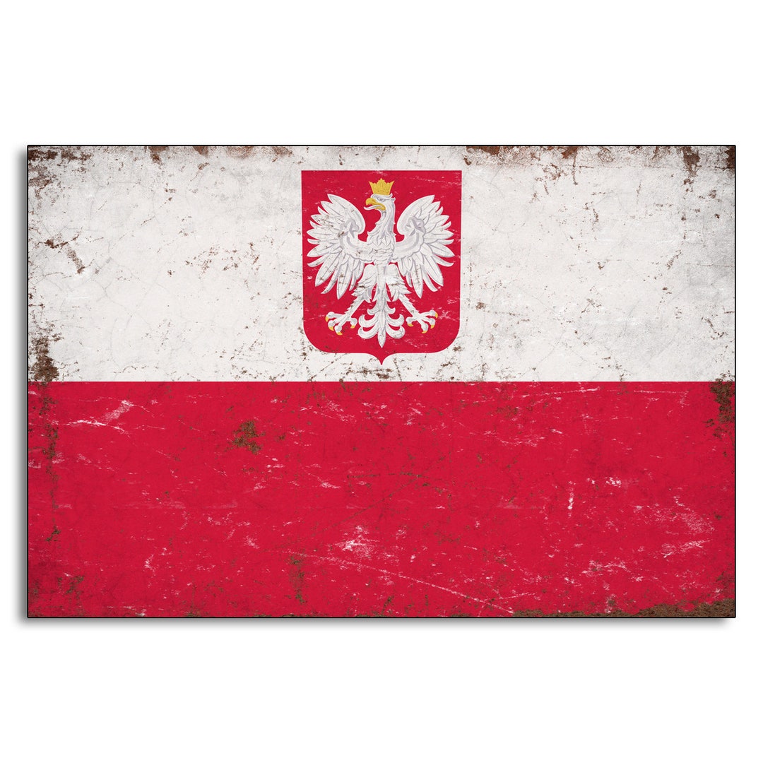 Poland Rust Finish Flag Canvas on Wood Polish Flags Wood Sign Wooden ...