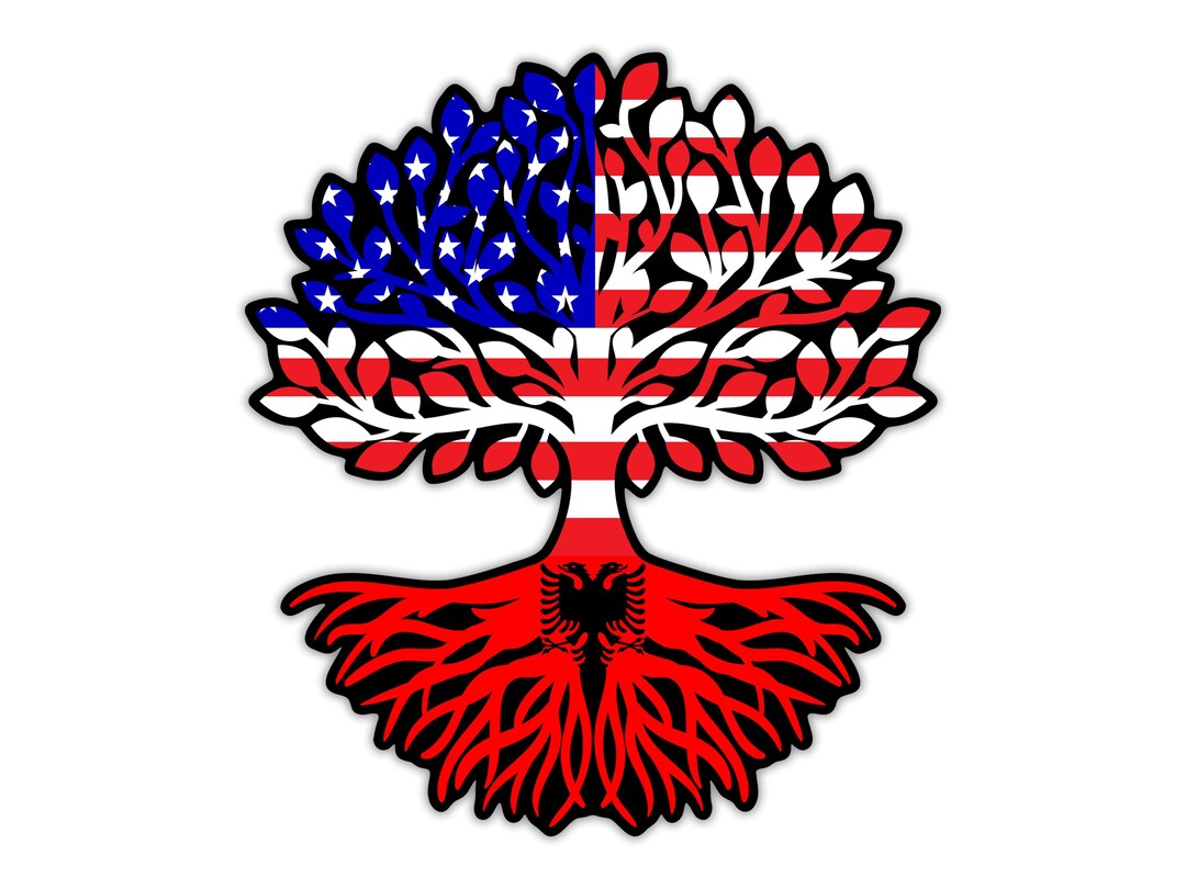 USA Albania Tree Roots Sticker Flag State Flag Country Shape Printed ...