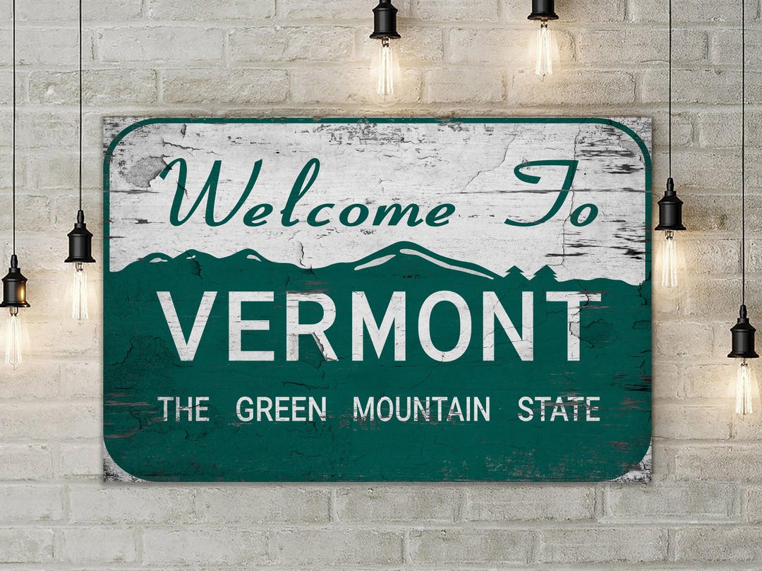 Welcome to Vermont Sign Canvas Print on Wood Cracked Chippy Paint ...