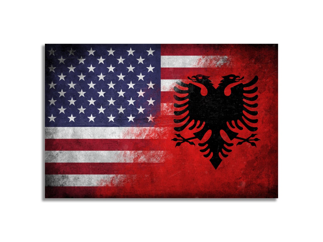 Usa/albania Grunge Canvas on Wood Flag Sign American Albanian Flags ...