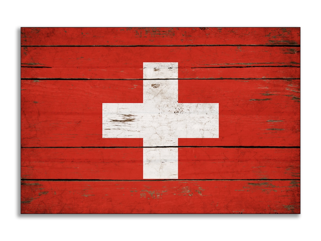 Switzerland Flag Canvas Print on Wood Flag Rustic Swiss Flags Wooden ...